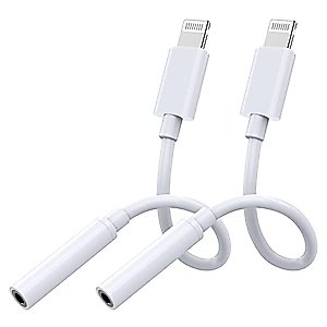 2 Pack Lightning to 3.5 mm Headphone Jack Adapter, Apple MFi Certified iPhone to 3.5mm Jack Aux Dongle Cable iPhone Headphone Jack Converter Compatible with iPhone 14 13 12 11 Pro XR XS X 8 7 iPad