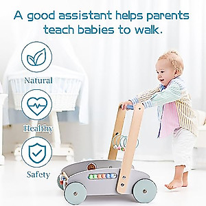 Wooden Baby Walker, Push Toys for Babies Learning to Walk,Shopping Cart for Kids Garden Wagon and Play Set with Abacus Blocks Push and Pull Learning Walking Educational Gift for Toddler Boy Gir 2 3