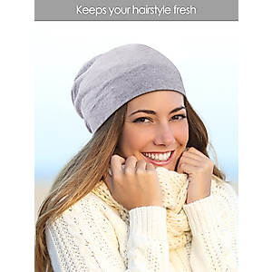 SATINIOR 3 Pieces Sleep Caps for Women Satin Beanie Lined Sleep Hat Chemo Headwear for Women Sleeping Hair Cap (Black, Gray, Pink)