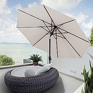 Tempera 9' Outdoor Market Patio Table Umbrella with Push Button Tilt and Crank,Large Sun Umbrella with Sturdy Pole&Fade resistant canopy,Easy to set,Beige