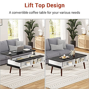 Aheaplus Lift Top Coffee Table Wood Pop Up Coffee Table with Storage Shelf for Living Room, Home Office, Black