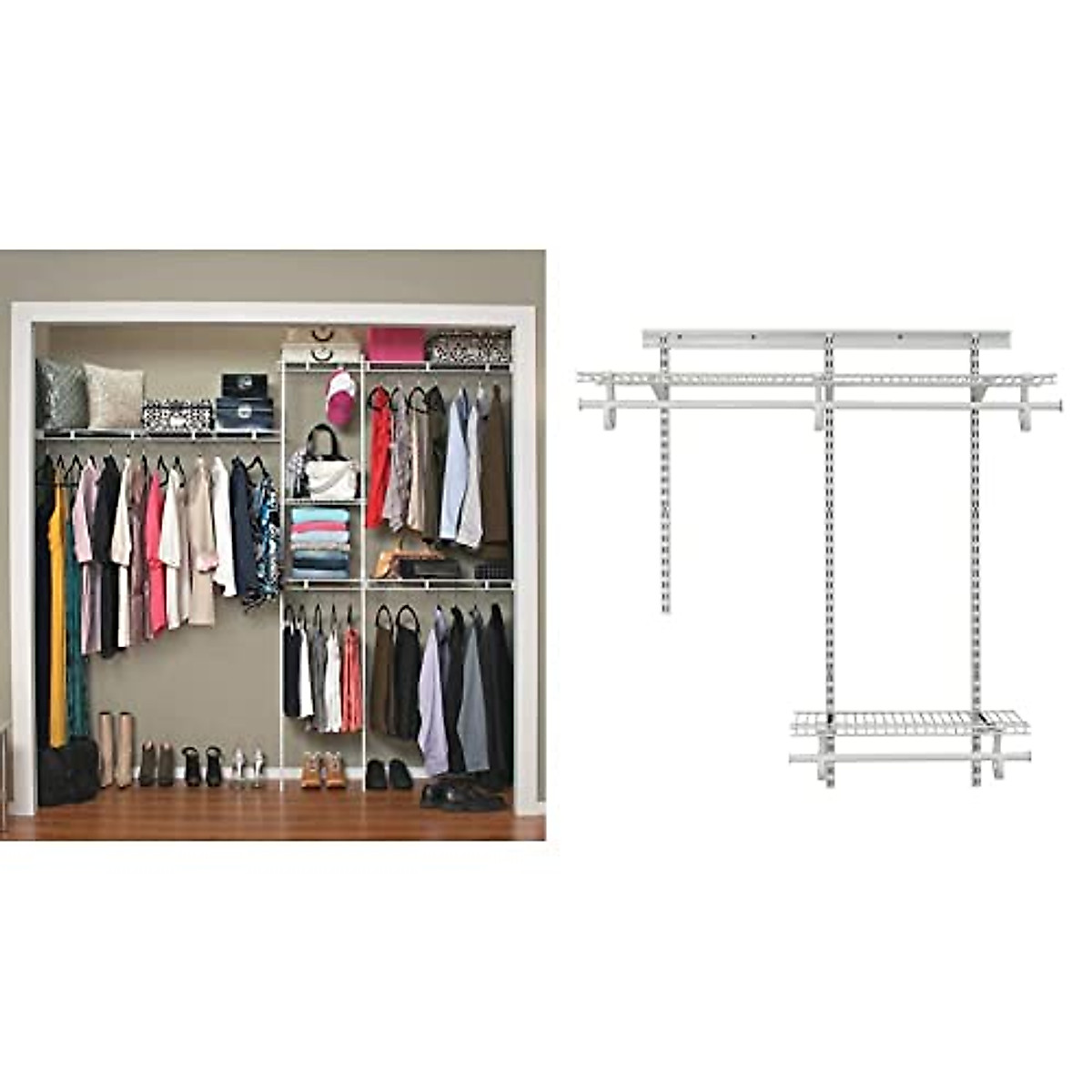 ClosetMaid 1628 Closet Organizer Kit, 5-Foot to 8-Foot, White & 2087 ShelfTrack 2ft. to 4ft. Adjustable Closet Organizer Kit, White