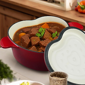 Flavehc Heart Shaped Dutch Oven 3 qt Cast Iron Dutch Oven Pot with Lid Enameled Cast Iron Dutch Oven for Bread Baking, Red