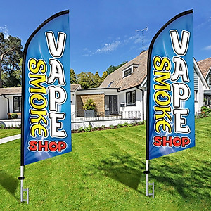 FSFLAG Vape Smoke Shop Advertising Swooper Flag Banner, 8Ft Vape Smoke Shop Feather Flag, Advertising Feather Banner Sign for Vape Smoke Shop Business Blue