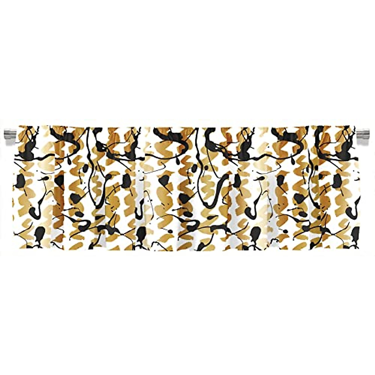 Healbrighting Blackout Texture Spray Paint on White Ink Rod Pocket Short Window Curtain Valance for Kitchen Bedroom Decor, 52" x 18", Gold and Black, 1 Panel