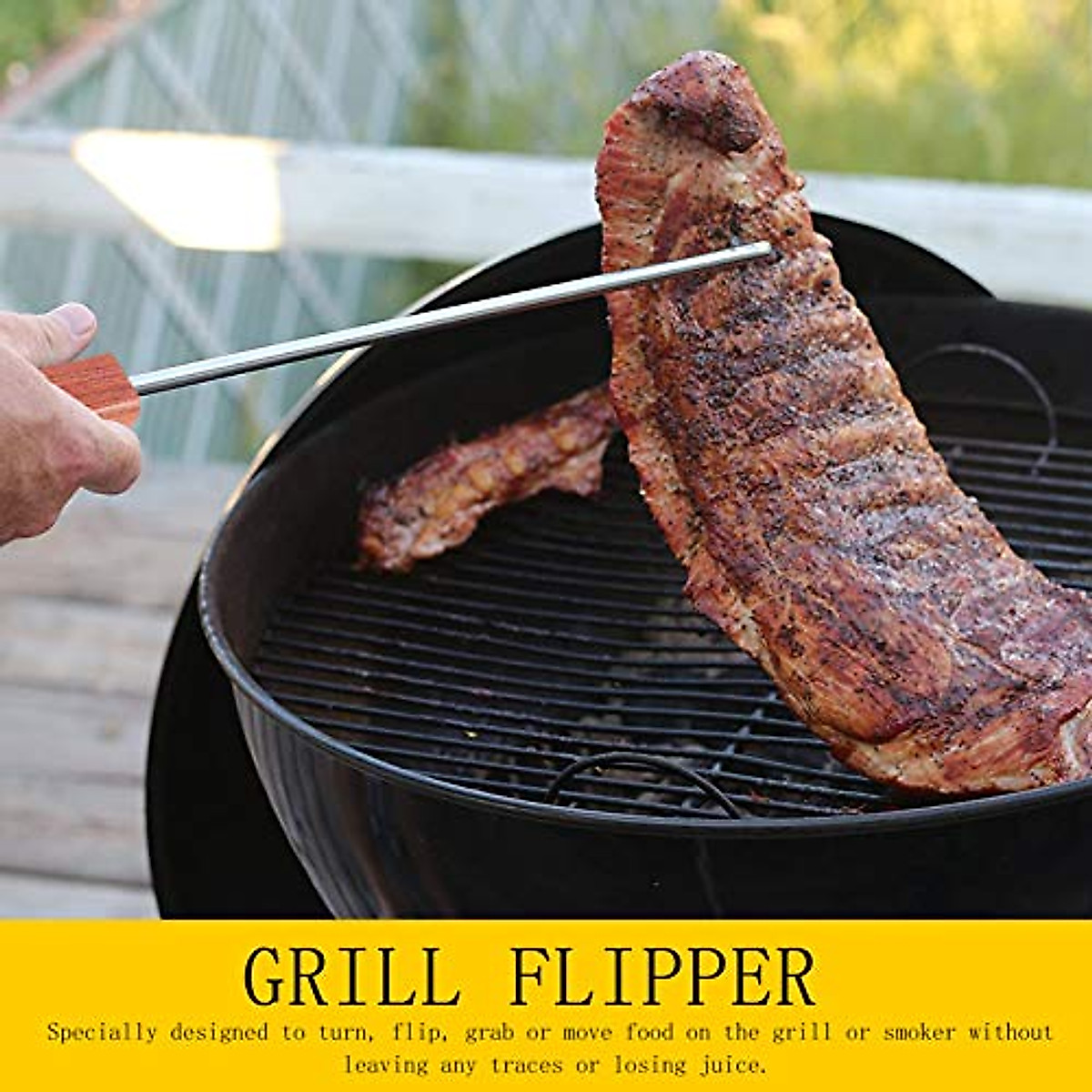 DOITOOL Food Flipper Turning Hook Stainless Steel BBQ Meat Turner Hook Food Flipper Meat Hook for Grilling, Flipping and Turning Vegetables and Meats, BBQ Grill and Smoker Accessories