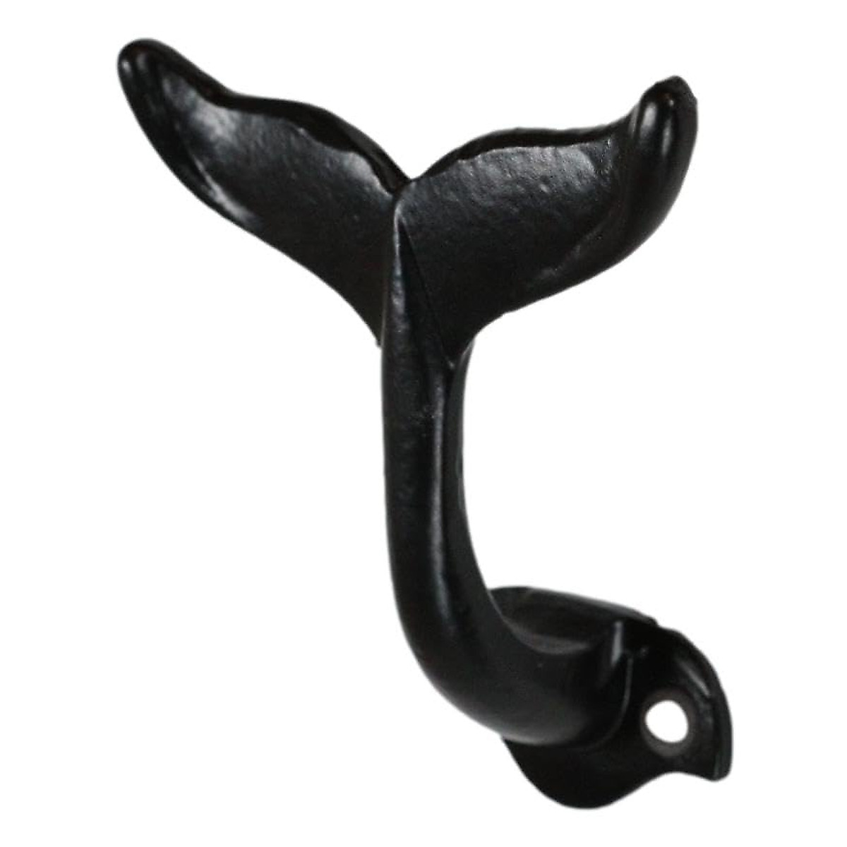 Ebros Set of 2 Cast Iron Rustic Black Coated Finish Nautical Baleen Blue Whale Tail Wall Hook Hangers Coastal Themed Wall Mount Coats Hats Keys Hooks Decor Hanging Fish Whales