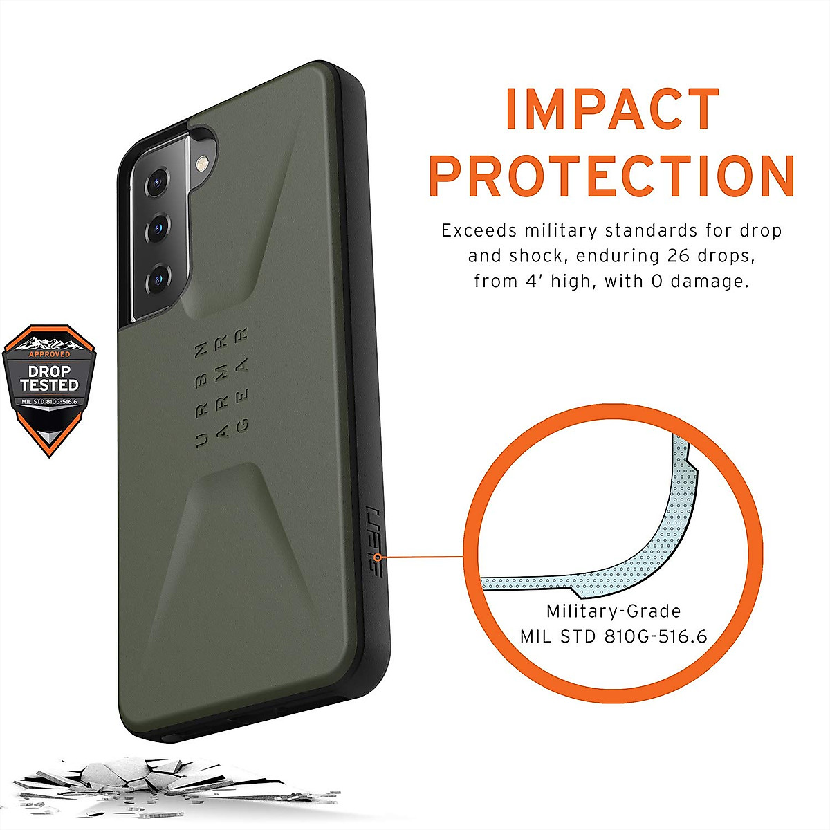 URBAN ARMOR GEAR UAG-GLXS21C-OL Shockproof Case for Galaxy S21, Olive