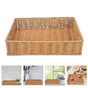 Cabilock Water Hyacinth Storage Baskets Rectangular Wicker Baskets Braided Weave Pantry Basket with Built- in Handles Rustic Woven Basket for Organizing 37 27 8cm