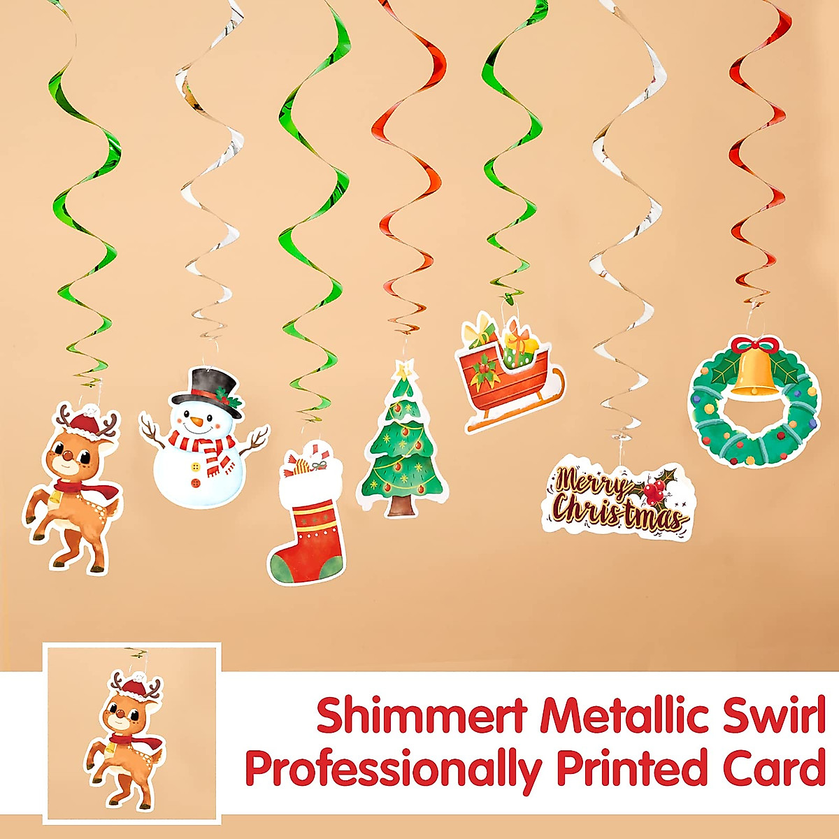 WERNNSAI Christmas Party Hanging Swirl Decorations - 27 Pieces Sparkly Streamer Party Spiral Ceiling Decorations Birthday Party Supply Xmas Themed Fiesta Ornaments