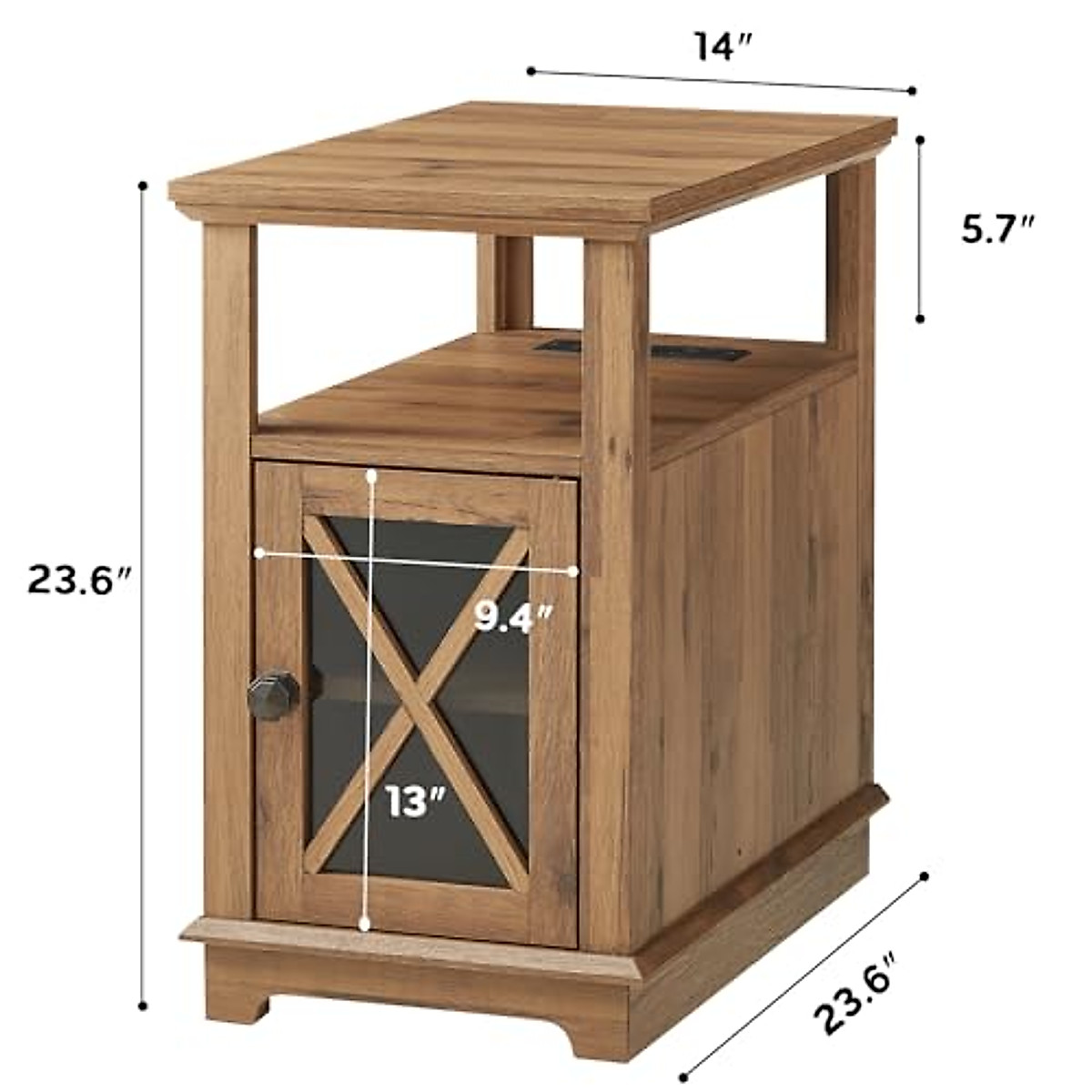 NBBOTBOT End Table with Charging Station, Side Table with USB Ports and Outlets, Nightstand with Adjustable Shelves, Narrow Side Table with Storage Cabinet for Living Room, Bedroom, Brown