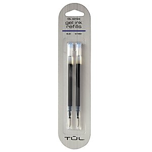 TUL® Gel Pen Refills, Medium Point, 0.7 mm, Blue Ink, Pack of 2 Refills