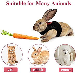 ASOCEA Adjustable Bunny Harness and Leash Soft Pet Harness Vest Cloth Lead for Small Animals Rabbits Ferret Kitten Black