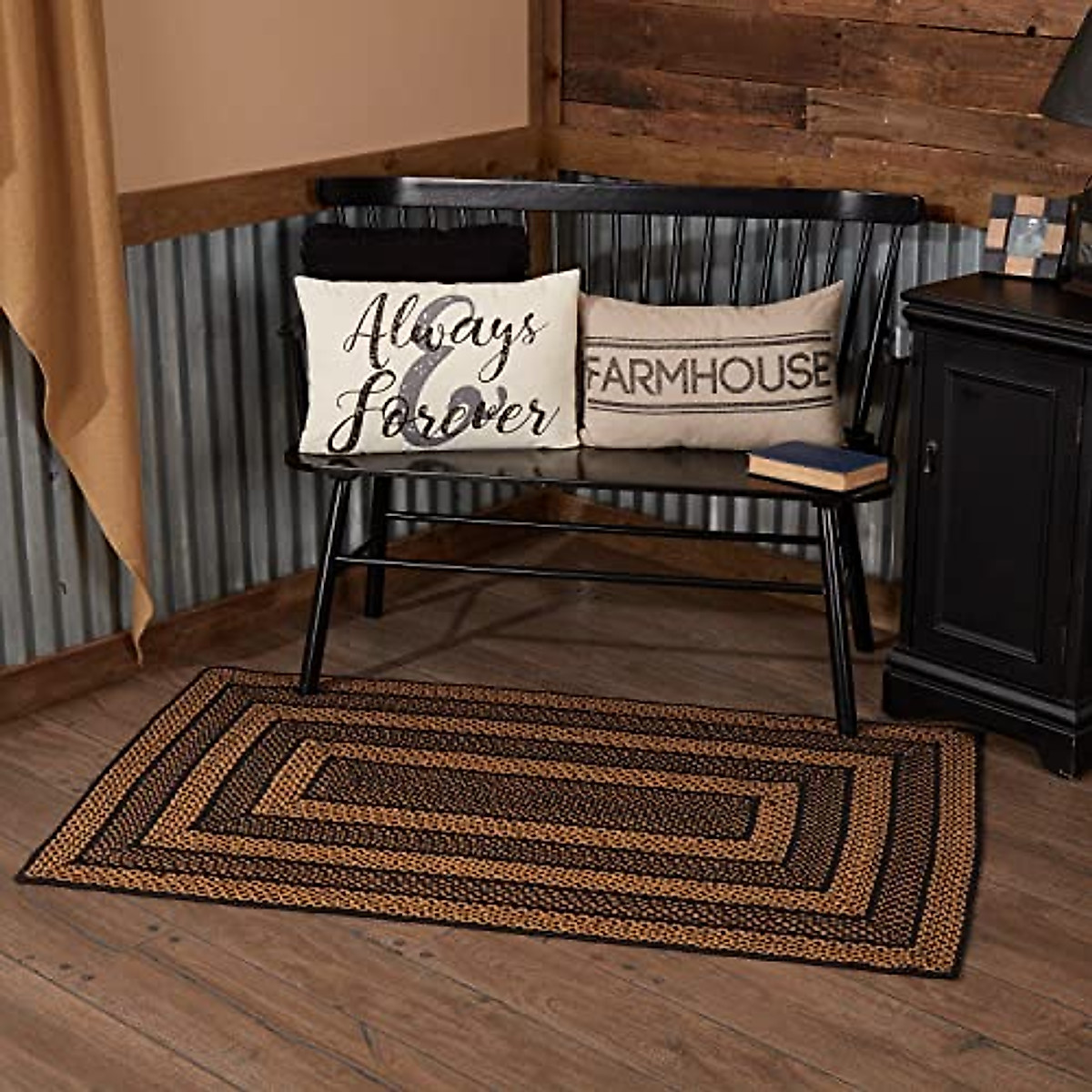 VHC Brands Classic Country Primitive Flooring-Farmhouse Jute Black, Stair Tread, Non-Stenciled
