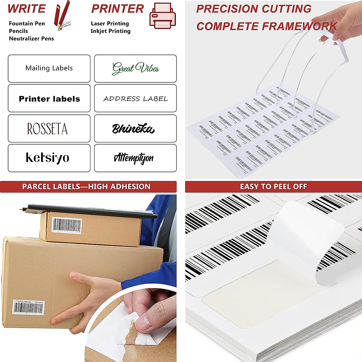 Rhyqabo 1" X 2-5/8" Address Labels Sticker,900 Labels Mailing Labels,for Laser and Inkjet Printers,Return Address Labels 8.5" × 11" White 30 Sheet,Strong Adhesive
