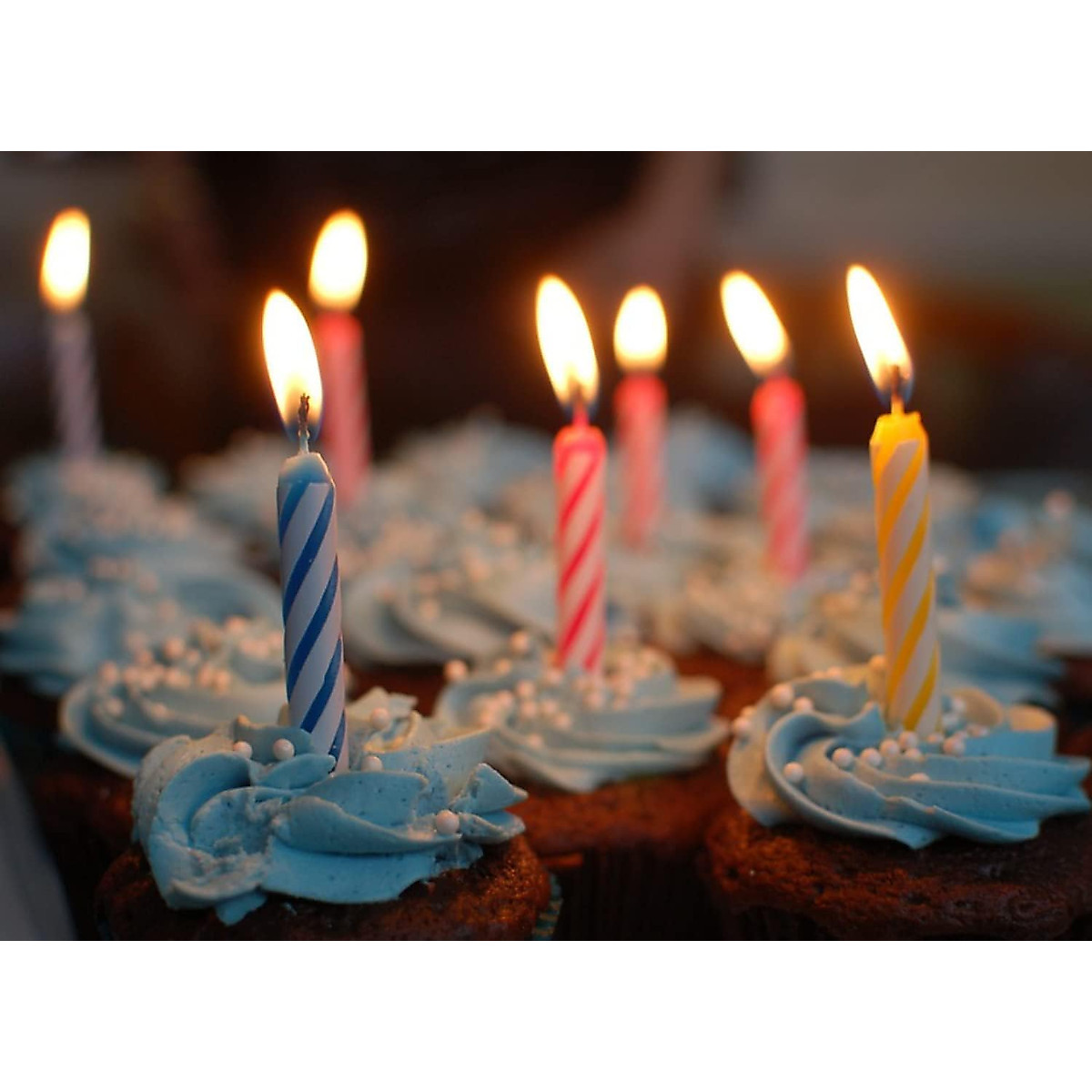 Mighty Merchandise Unscented Traditional Birthday Candles (Pack of 144) - Yellow, Blue, Pink, Green and White Stripped Colors - 4 Boxes of 36