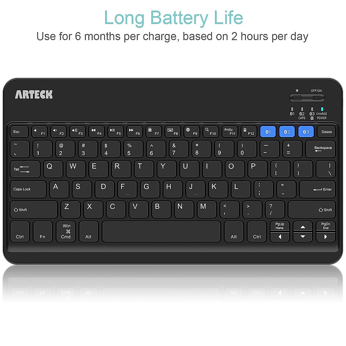 Arteck HB220B Universal Backlit 7-Colors & Adjustable Brightness Multi-Device Slim Portable Wireless Bluetooth 3.0 Keyboard for iOS, Android, Windows Tablet PC Smartphone Built in Rechargeable Battery