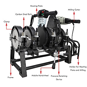 TECHTONGDA Manual Pipe Welder Electric Tube Butt Fusion Machine Pipe Welding Machine Hot Melt Solder for PE PP PB PVDF PPR (2.48"-6.30" four clamps)