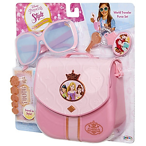 Disney Princess Style Collection World Traveler Purse Set Bag with Strap, Sunglasses, Key with charm, 5 Coins & 8 Paper Bills for Girls Ages 3+