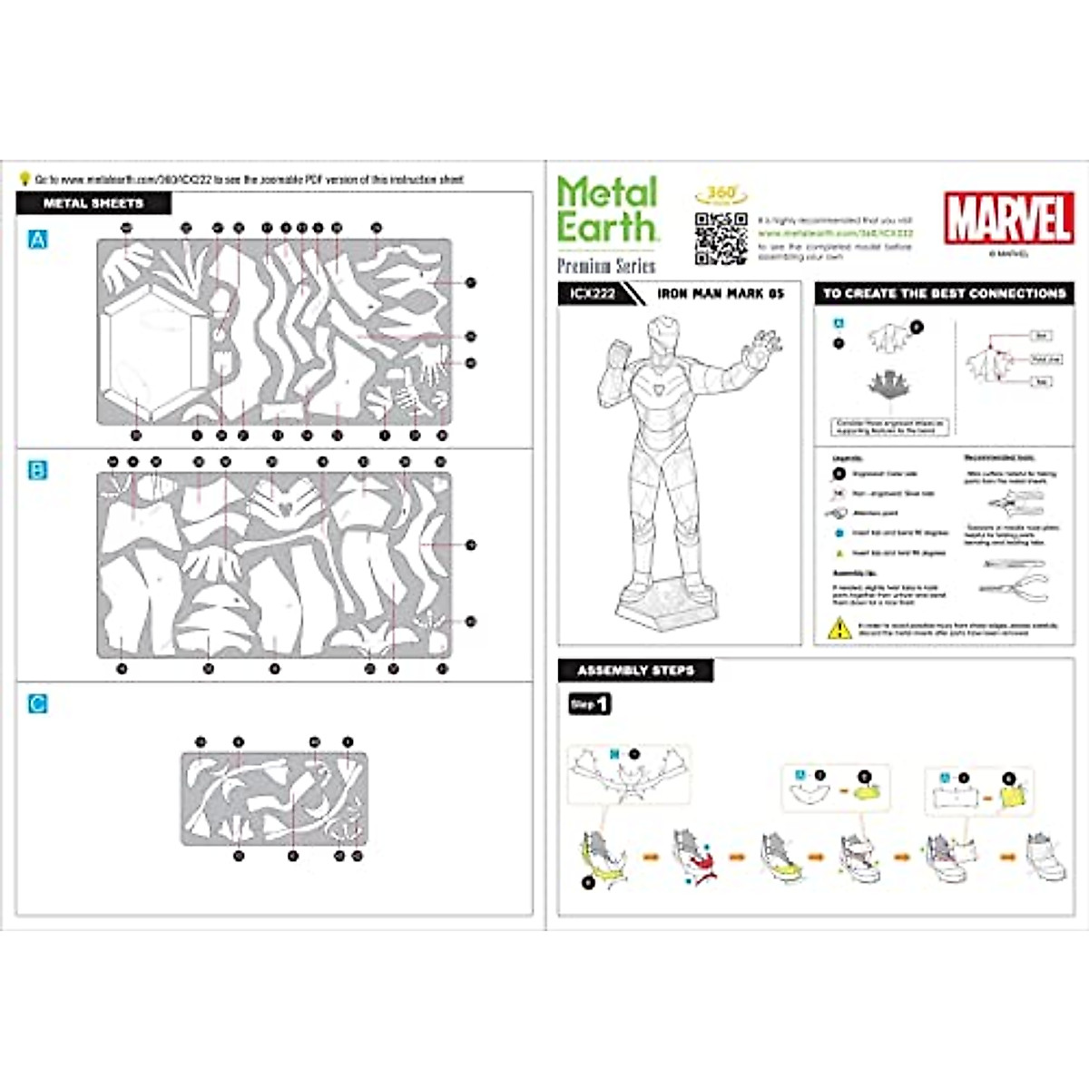 Metal Earth Premium Series Marvel Iron Man Mark LXXXV 3D Metal Model Kit Bundle with Tweezers Fascinations