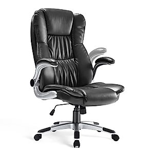 Sweetcrispy Big and Tall Office Chair Adjustable Height High Back Lumbar Support Leather Black