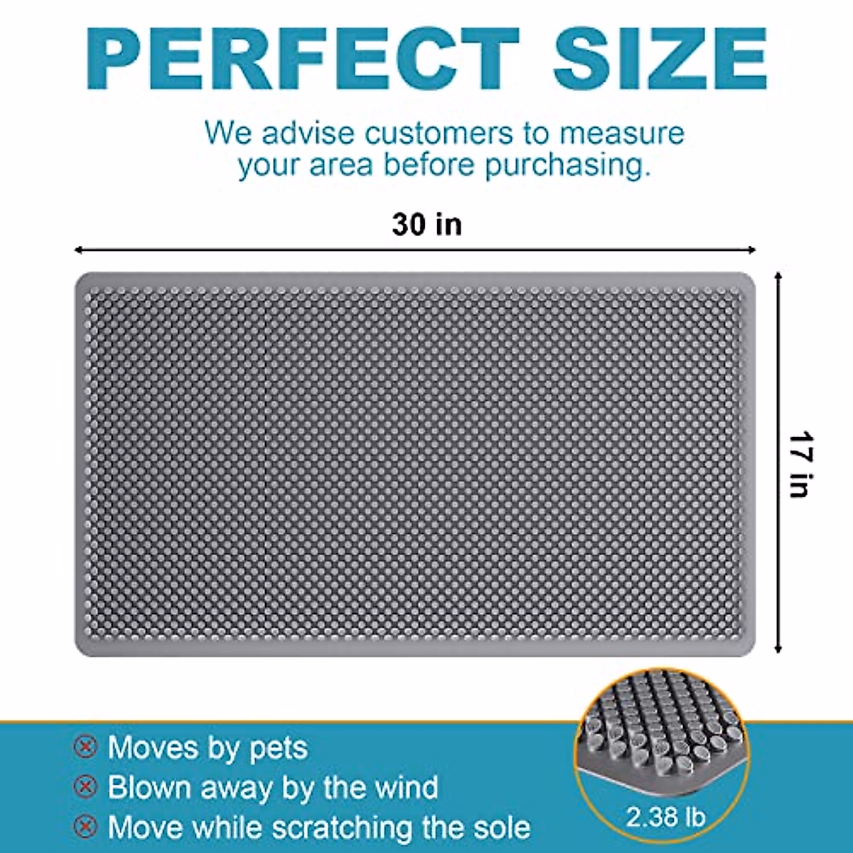 Hreasky Silicone Indoor Door Mat - Quick Dry, Strong Suction& Machine Washable Floor Mat, Low Profile for Home Entrance, Garage, Patio, 17"x 30" (Gray)