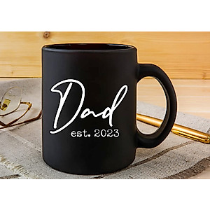 Pregnancy Gift Est 2023 - New Mommy and Daddy Est 2023 11 oz Black Mug Set with "And So The Adventure Begin" Romper (0-3 Months) - Top Mom and Dad Gift Set for New and Expecting Parents to Be