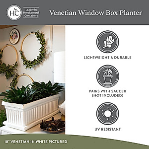 The HC Companies 30 Inch Venetian Rectangular Window Planter Box - Lightweight Plastic Indoor Outdoor Plant Pot with Drainage for Windowsill, Herbs, Flowers, Warm Gray