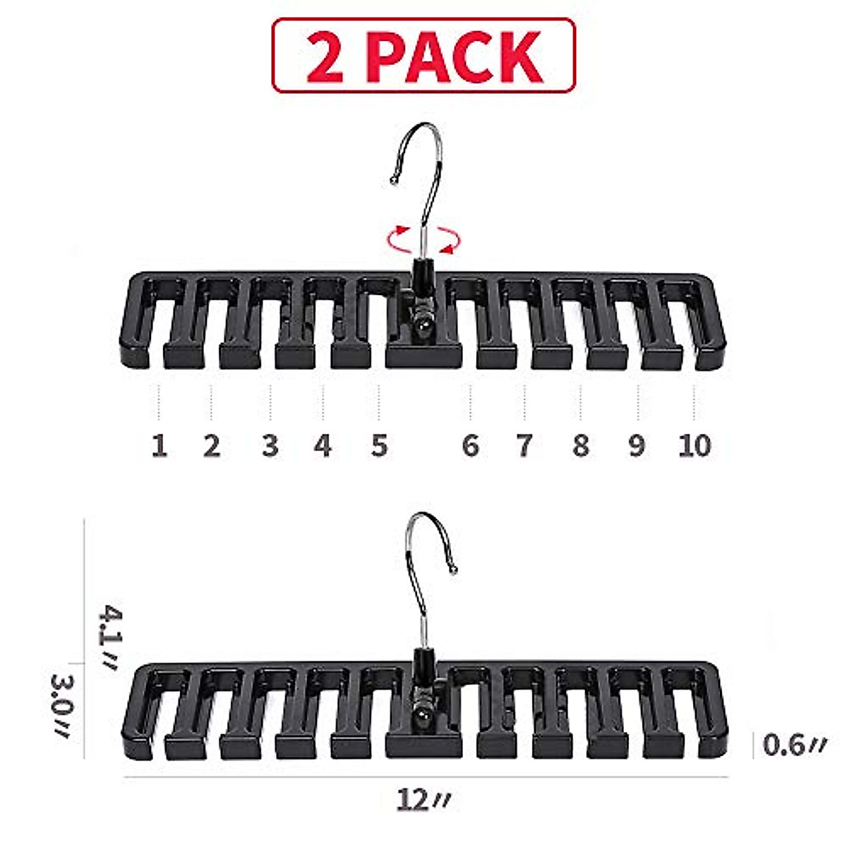 2 PCS Belts Rack, Storage Organizer, Hanger, Holder - Closet tie Racks Hangers Sturdy for Men Women, Black