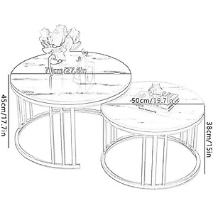 QLJJSD Round Nesting Coffee Table Set of 2 Modern Cocktail Table with Metal Frame for Living Room Small Spaces White and Gold(Desktop Size 28"+20")