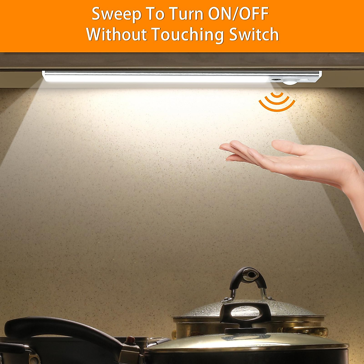 EAUTOR Under Cabinet Lights, Motion Sensor Light - 126 LED USB-C Rechargeable Wireless Closet Lights Battery Operated Magnetic Adhesive Stick On Light Strip for Kitchen (2 Pack)