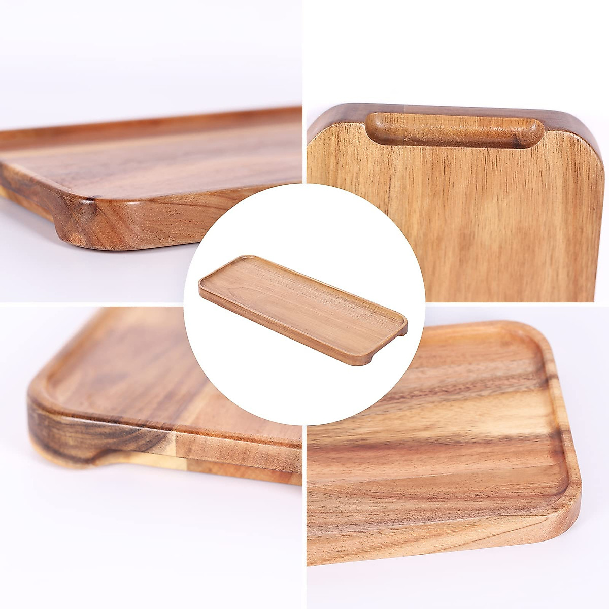 Solid Acacia Wood Serving Trays and Platters (14 x 5.5 in) Rectangular Wooden Serving Platters,Wood Boards for Food, Vegetables, Fruit, Charcuterie, Appetizer Serving Tray, Cheese Board (3 pcs)