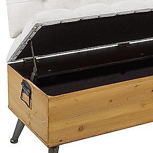 Deco 79 Wood Room Storage Bench Entryway Bench with Cream Tufted Seat and Back, Bench 48" x 20" x 30", White