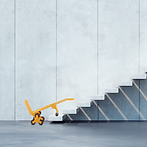 Relaxdays Stair Climbing Hand Truck, Folding Cart, up to 50/150 kg, Solid Rubber Tyres, Height Adjustable, Yellow, 124 x 54 x 77 cm