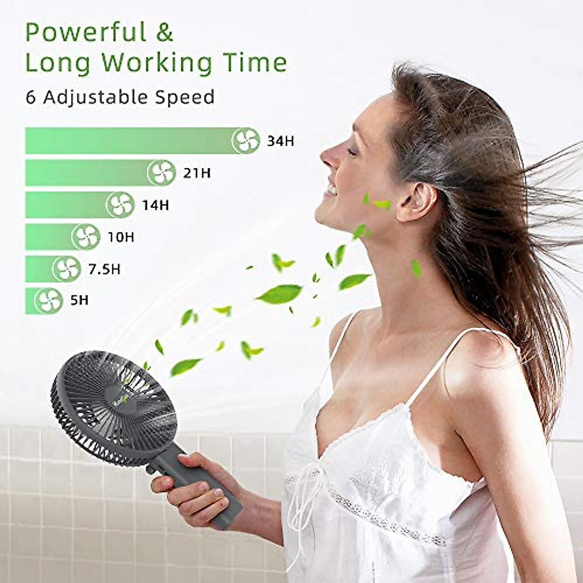 HandFan 6 Inch Handheld Fan 4000mAh Battery Operated Fan 6 Settings Personal Desktop Fan with 5-34H Working Time Removable Base Strong Airflow for Home Office Campimg Hot Flashes Outdoor Sports