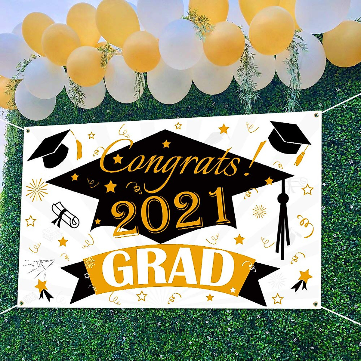 Graduation Banner for Class of 2022 - Graduation Party Supplies Large 73” x 45” Backdrop with 12pcs Balloons 18pcs Hanging Swirls String Graduation Decorations Kit Congrats Grad Indoor Outdoor