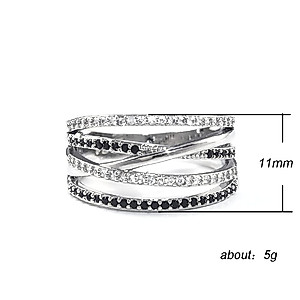 SUKKCCNO 925 Sterling Silver Shiny White Gem Ring Cubic Zirconia Rings CZ Diamond Multi Row Ring Eternity Wedding Bridal Jewelry Gifts Women Size 6-10 (10)