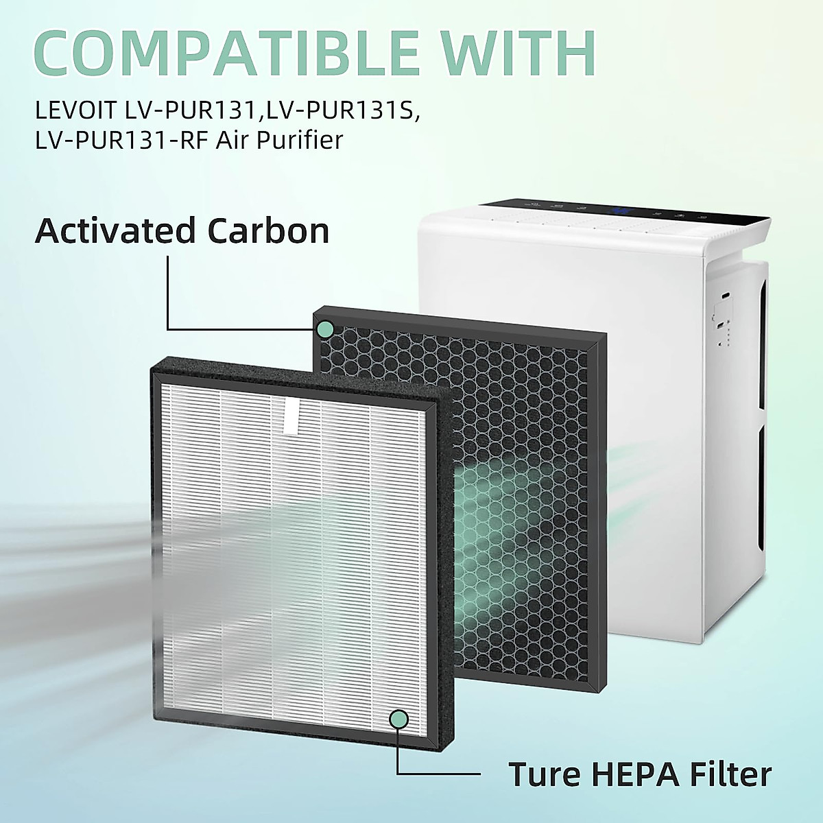 LV-PUR131 Replacement Filters Compatible with LEVOIT LV-PUR131 and LV-PUR131s Air Purifier, LV-PUR131-RF, 2 Pack True HEPA and Activated Carbon Filters