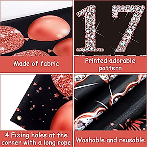 Trgowaul Happy 17th Birthday Decorations for Girls - Pink Rose Gold 17 Birthday Backdrop Banner，Seventeen Year Old Birthday Party Supply Photography Background Birthday Sign Poster Decor Gift Daughter