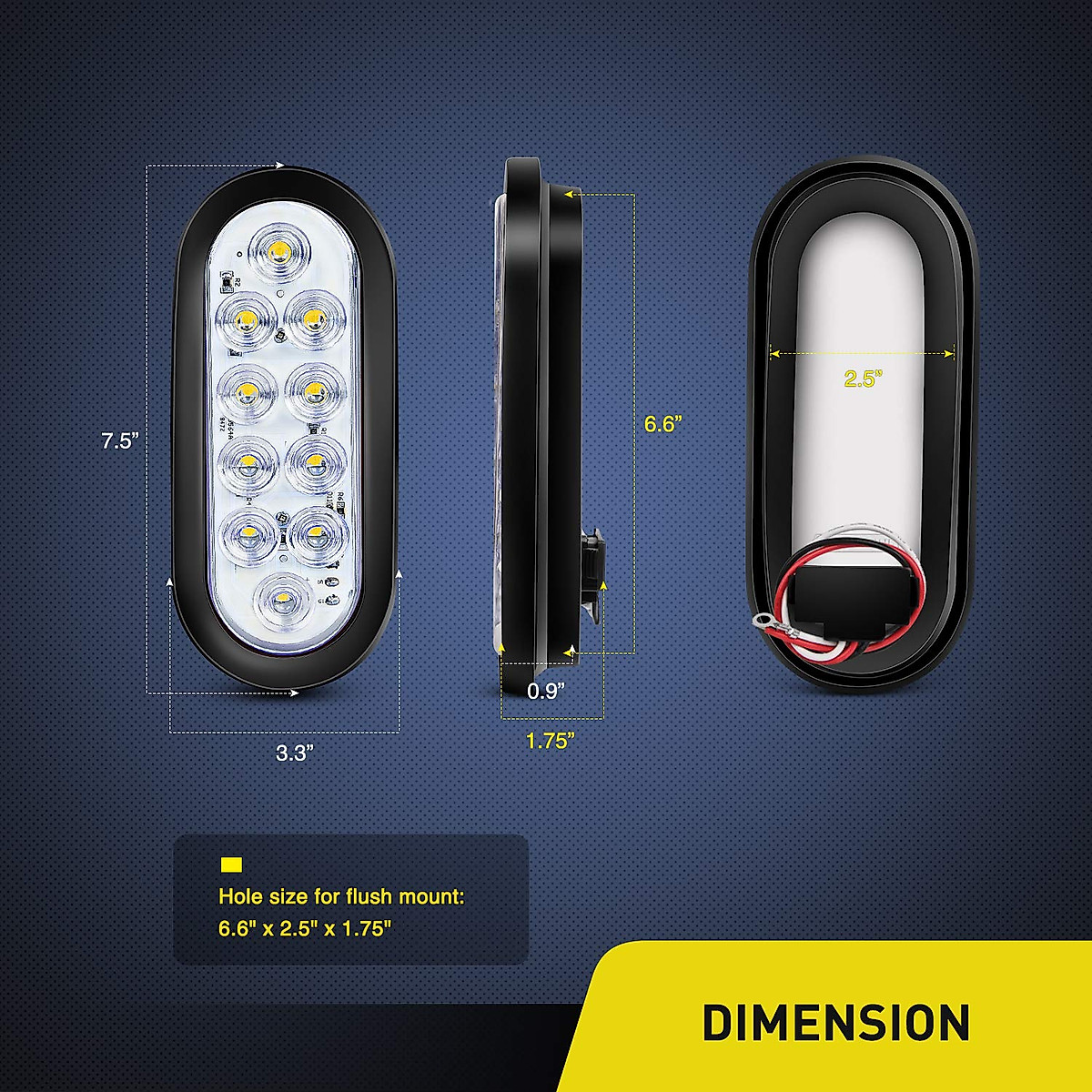 Nilight 4PCS 6" Oval LED Trailer Tail Lights 4PCS 10 LED w/Flush Mount Grommets Plugs Reverse/Back Up Trailer Lights for RV Truck Jeep