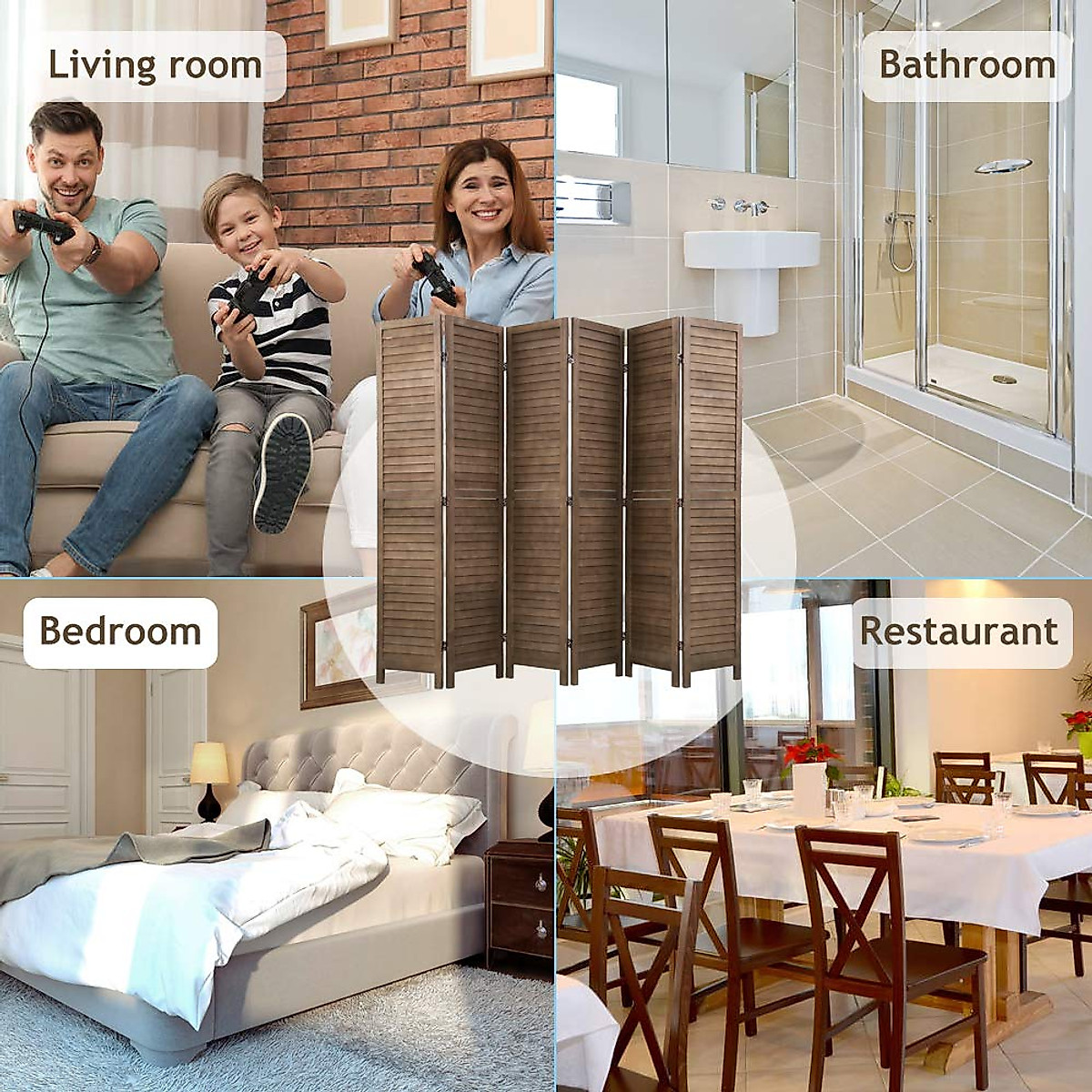 Room Dividers and Folding Privacy Screens, 6 Panel 69 inch Tall Portable Room Seperating Divider, Handwork Solid Wood Room Divider Wall, Room Partitions and Dividers Freestanding for Home Office