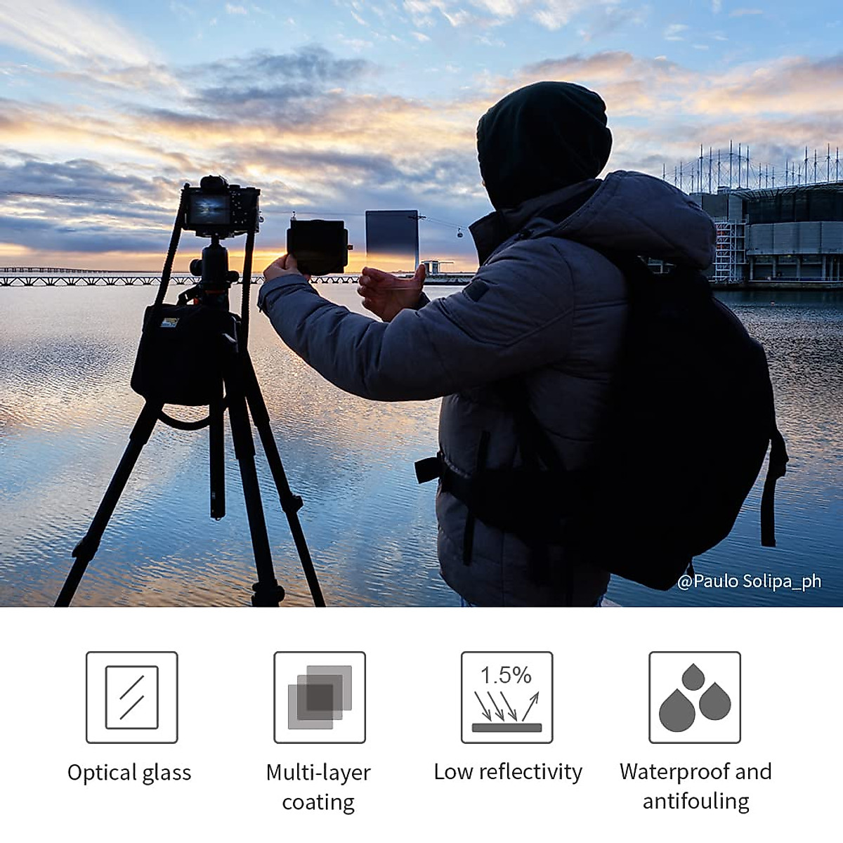 K&F Concept 100mm Square ND1000 (10 Stop) Filter +150mm Soft GND8 Filter (3 stops) + Metal Filter Holder + 8 x Filter Adapter Rings Square ND Filter Kit for Camera Lens