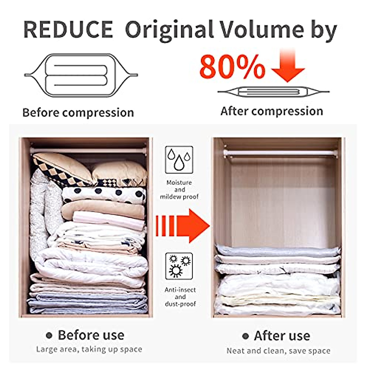 Vacuum Storage Bags for Home，80% More Storage,Space Saver Bags for Bedding Comforter Pillows Blanket Clothes(10 Pack, 10 X-Large)