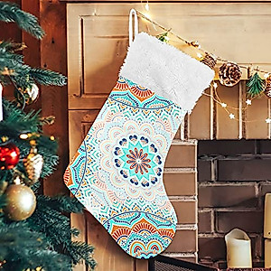 Kigai Christmas Stockings Ethnic Floral Bohemian Large Candy Stockings Stuffers Kids Cute Xmas Sock Decorations 2PCS for Home Holiday Party 12" x18"