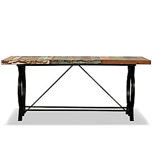 GOLINPEILO Wooden Dining Table with Steel Legs, Industrial-Style Kitchen Table Solid Reclaimed Wood 70.9" x 35.4" x 30.3" -AA