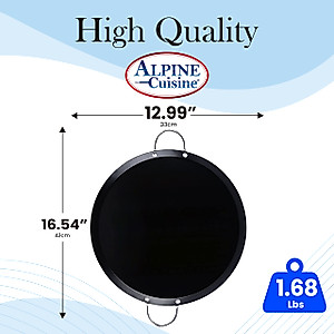 Alpine Cuisine Nonstick Round Paella Pan, 13-Inch, Black Carbon Steel, Oven Safe, Non-Magnetic