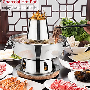 stainless steel hot pot Chinese Charcoal hotpot, Chinese meats fondue Lamb outdoor cooker picnic cooke (1.9-QT, silver)