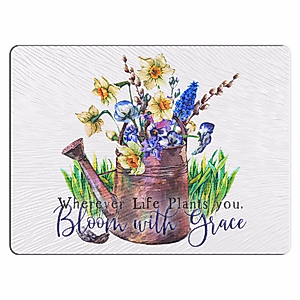 Bleu Reign Cutting Board Bloom With Grace Floral Flower Motivational Inspirational Quote 11x15 inches Textured Glass