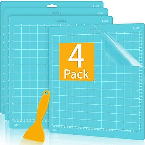 Colemoly 12x12 Cutting Mat 4 Pack Light for Cricut Maker 3/Maker/Explore 3/Air 2/Air/One 1 Pack Cut Cards Scraper Blue Grip Sticky Cricket Replacement Accessories Pad for Supplies,Crafts,Quilting