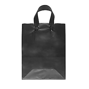 Plastic Bags with Handles - 100 Pack Medium Black Frosted Plastic Gift Bags, Gusset & Cardboard Bottom, Bulk Merchandise Retail Gift Bags, Boutiques, Small Business, Parties, Events - 10x5x13